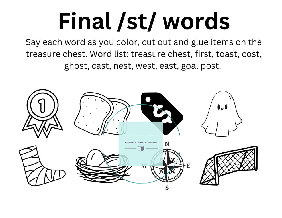 Final /st/ blend coloring sheet – Word Play Speech Therapy